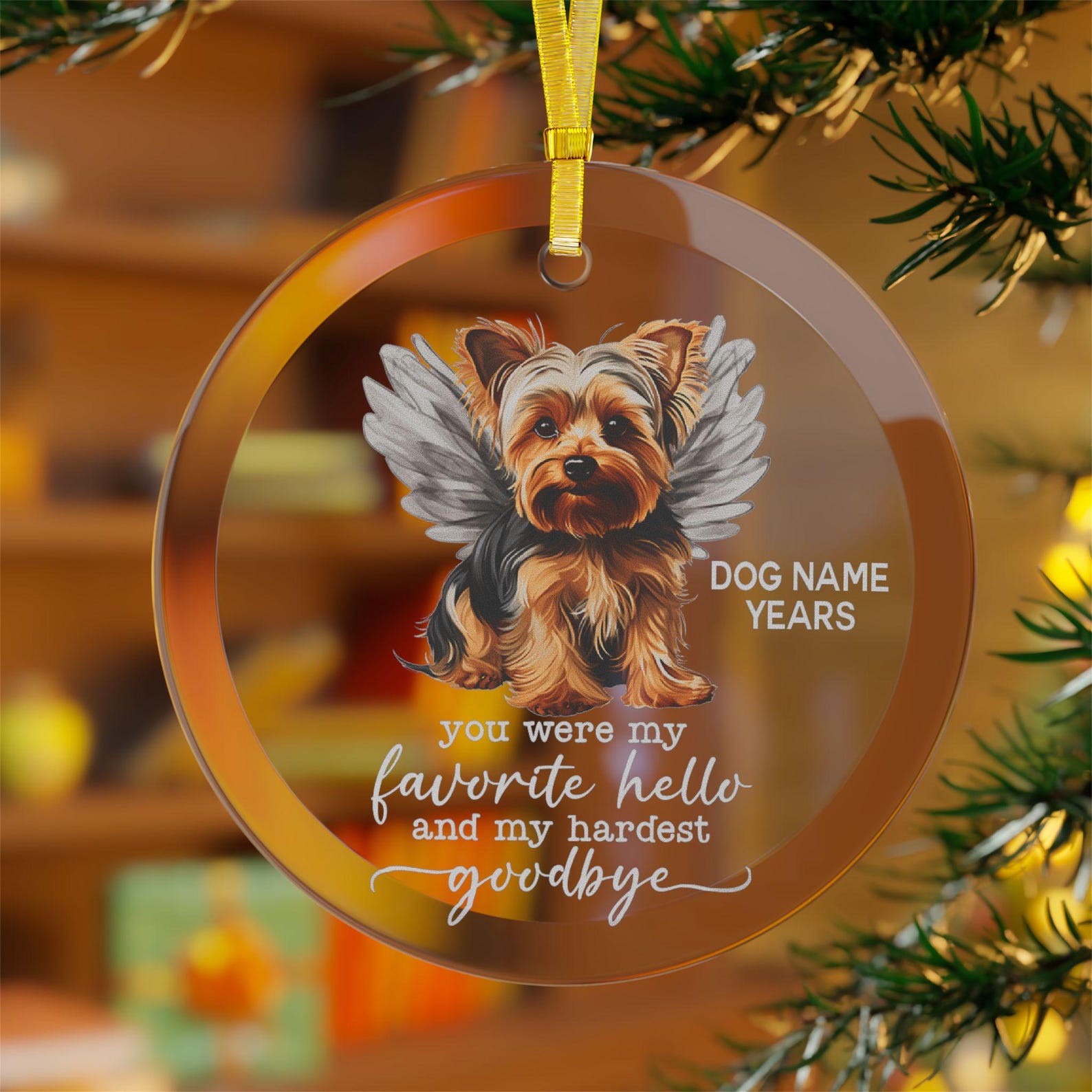 Yorkie Beveled Glass Dog Memorial Ornament, Angel Wing Christmas Tree ...