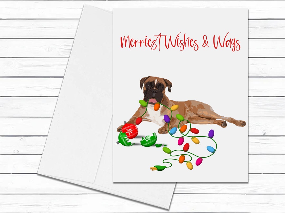 Boxer Christmas Cards, Merriest Wishes & Wags, Christmas Card, Boxer ...
