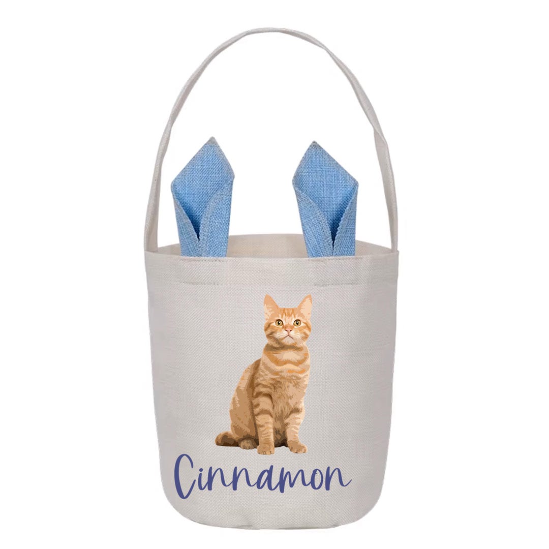 Personalized Orange Tabby Cat Easter Basket, Custom Bunny Ear Tote Bag ...