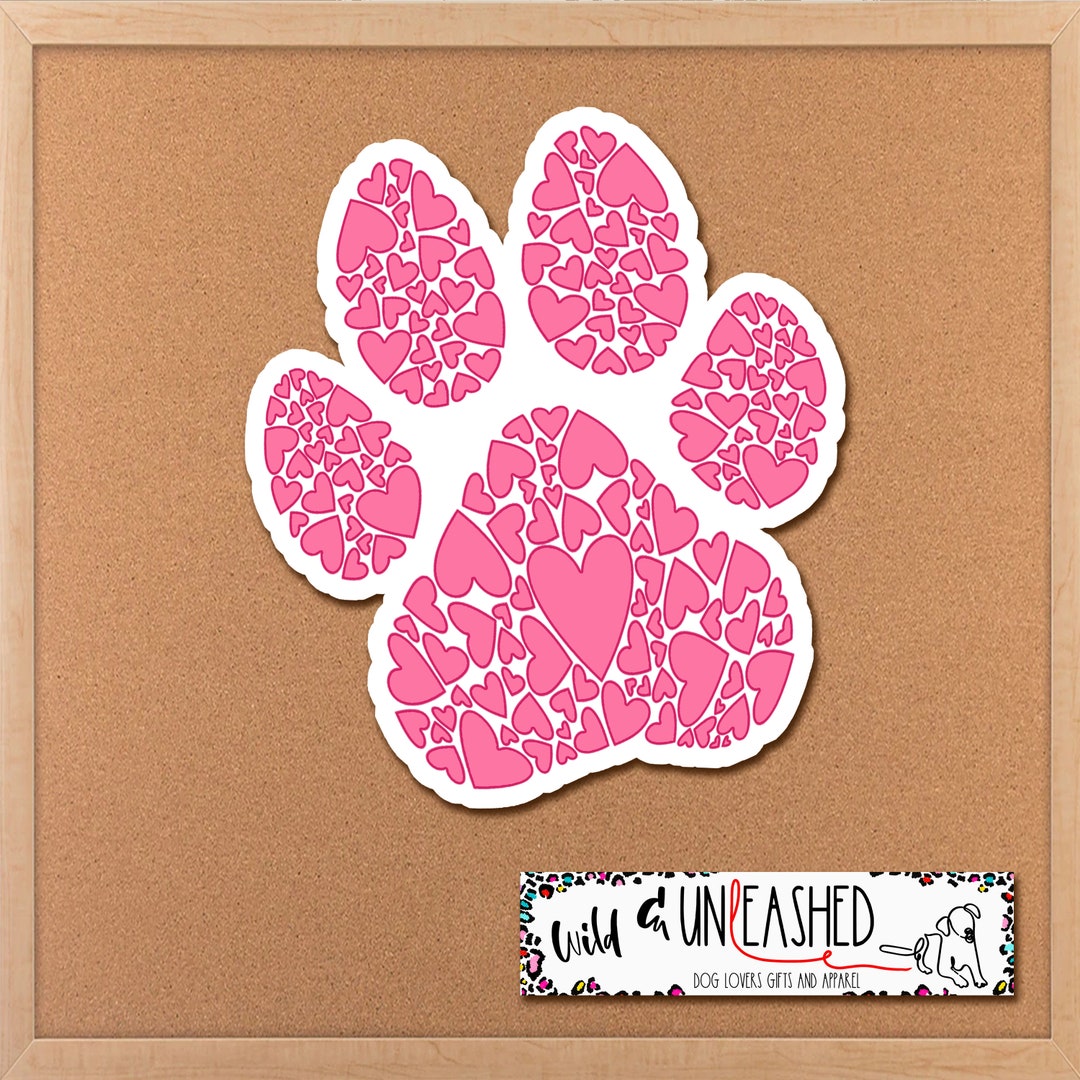 Pink Hearts Dog Paw Print Sticker for Journal, Paw Sticker, Pink ...