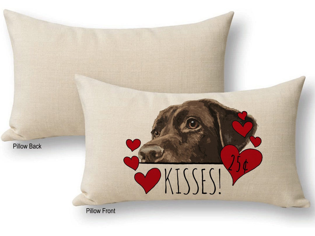 Chocolate Lab Kisses Heart 12x20 Faux Linen Pillow Cover, Euro Throw ...