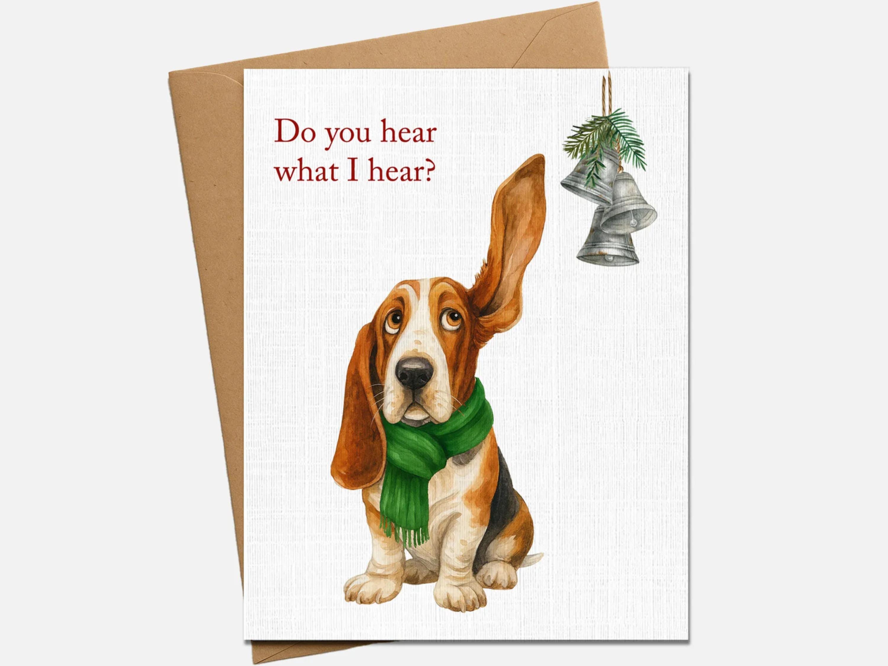 Do You Hear What I Hear Christmas Card With Basset Hound & Bells, Funny ...