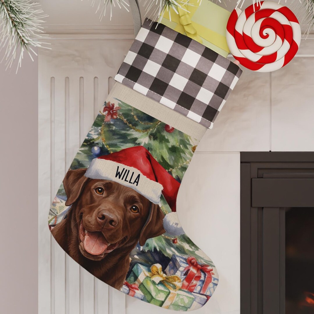 Personalized Chocolate Lab Christmas Stocking, Custom Dog Name Holiday ...