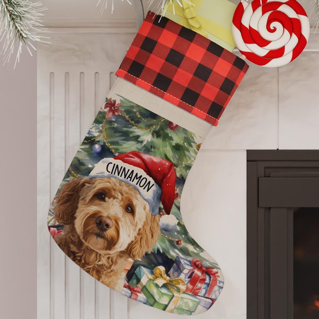 Golden Doodle Personalized Dog Christmas Stocking, Custom Dog Doodle ...