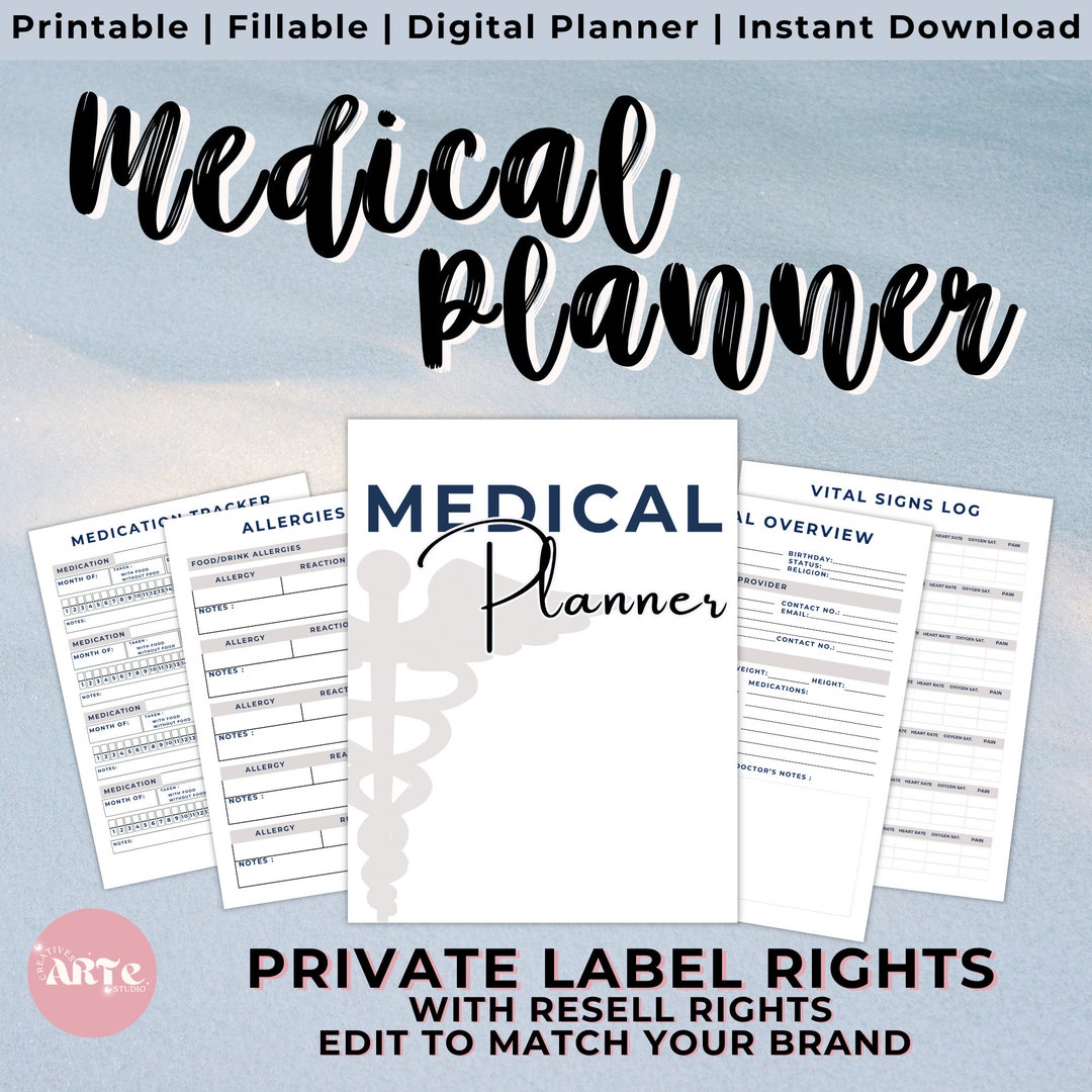 PLR Medical Planner, Medical Binder, Printable Fillable, Family Medical ...