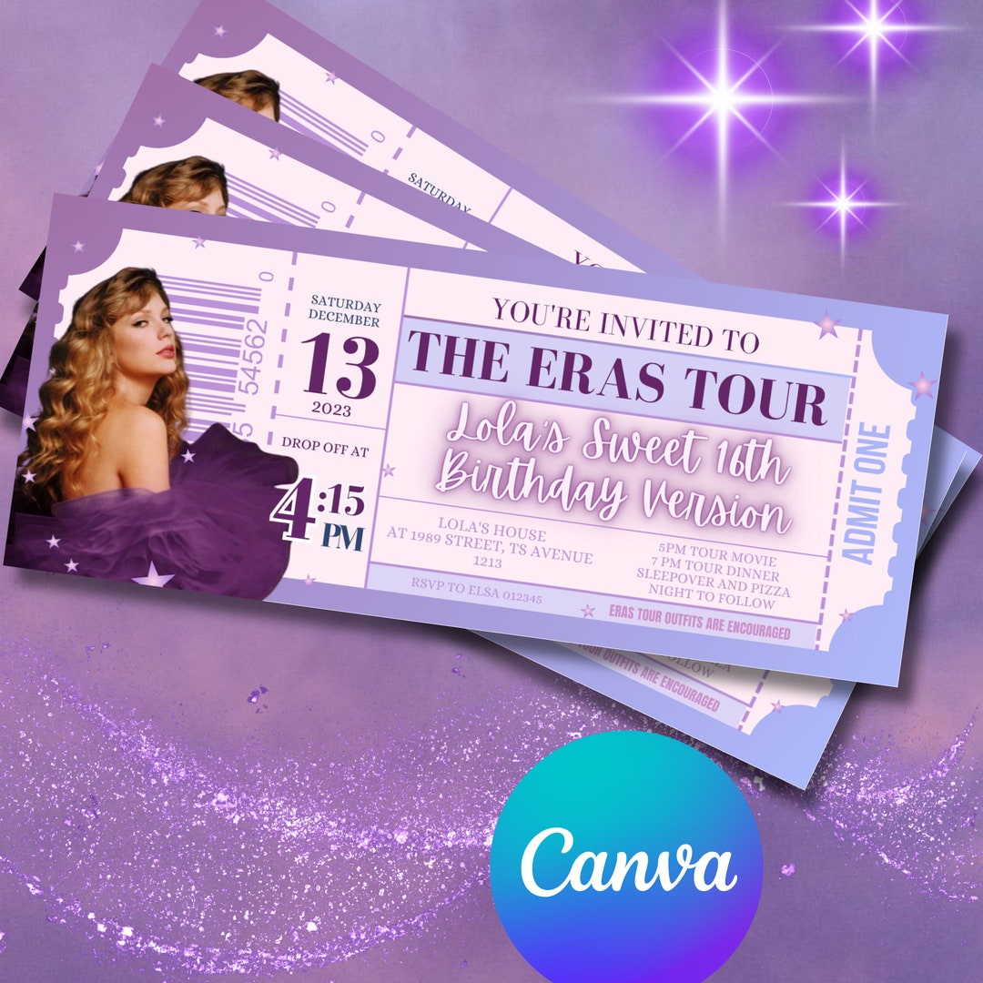 Speak Now Era Tour Concert Birthday Invitation, Taylor S Invites, Music ...