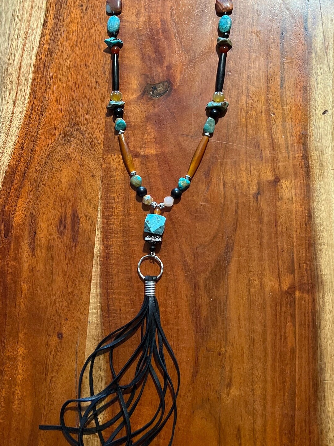 Bohemian Multi Semiprecious Stone Adjustable Leather Tassel Necklace - Etsy
