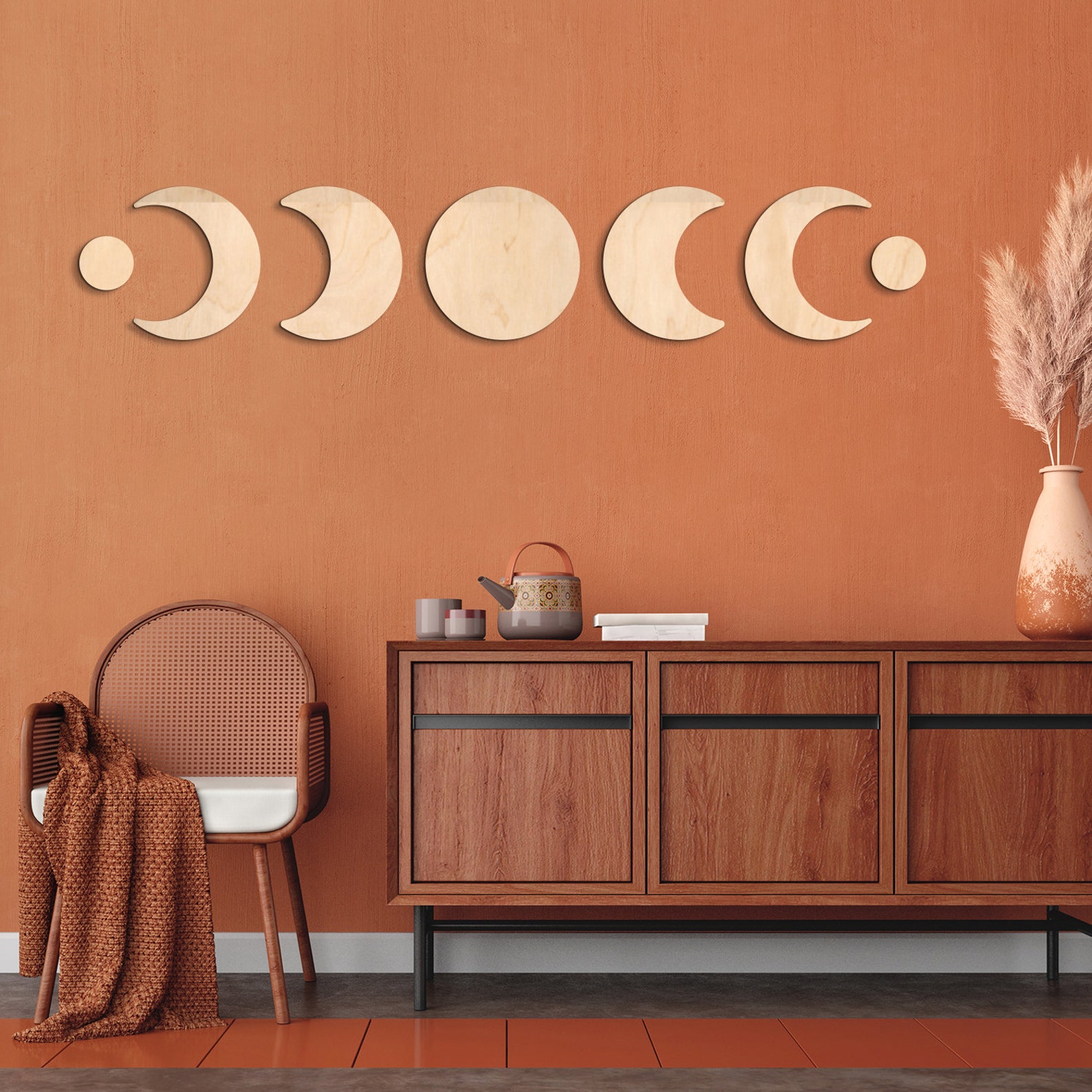 Moon Phase Wall Art, Moon Phases Wall Hanging, Wooden Moon Phase ...