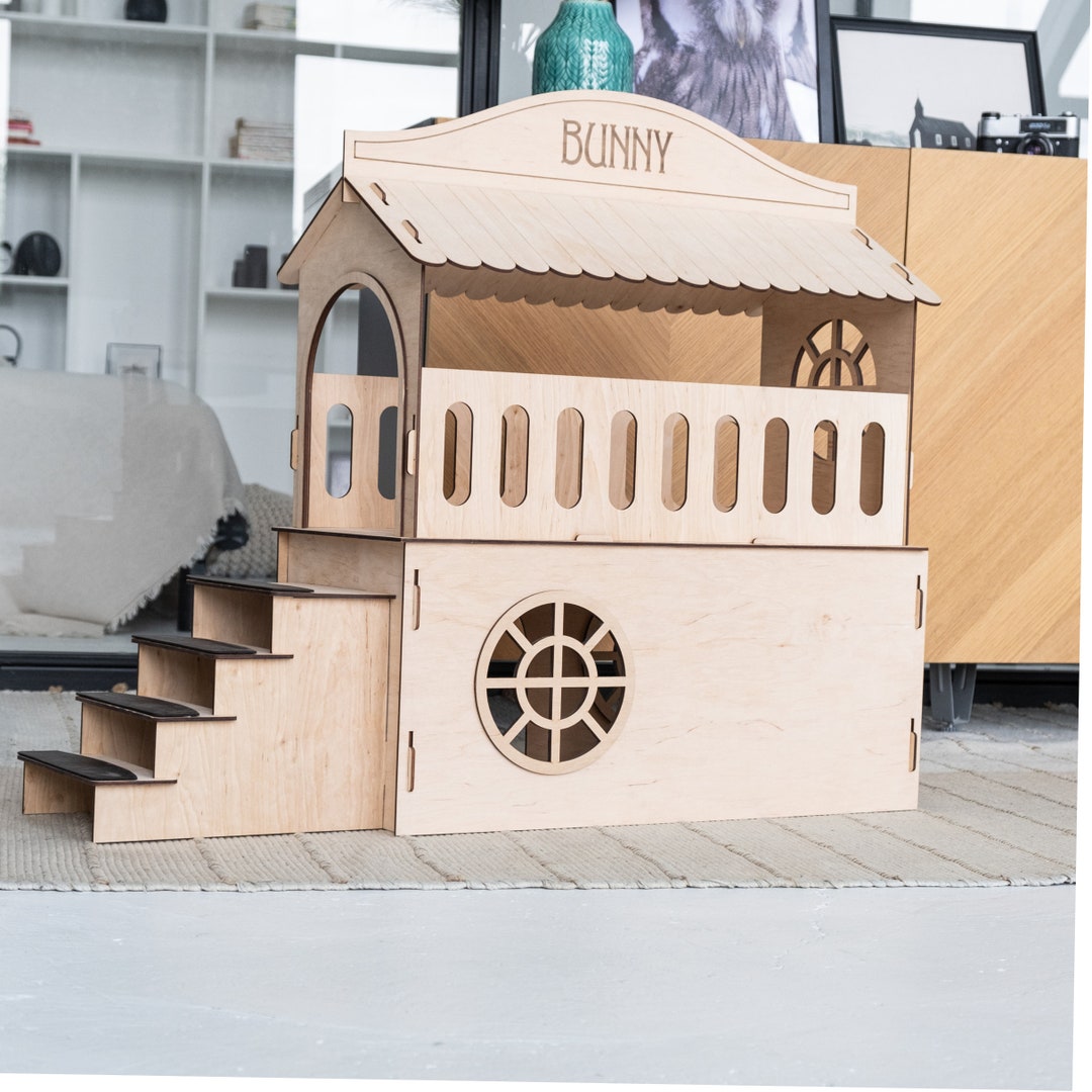 Rabbit House Indoor, Wood Rabbit House, Small Bunny Castle, Bunny Bed ...