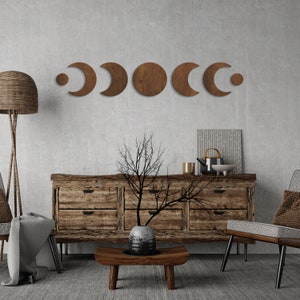 Moon Phase Wall Art, Moon Phases Wall Hanging, Wooden Moon Phase ...