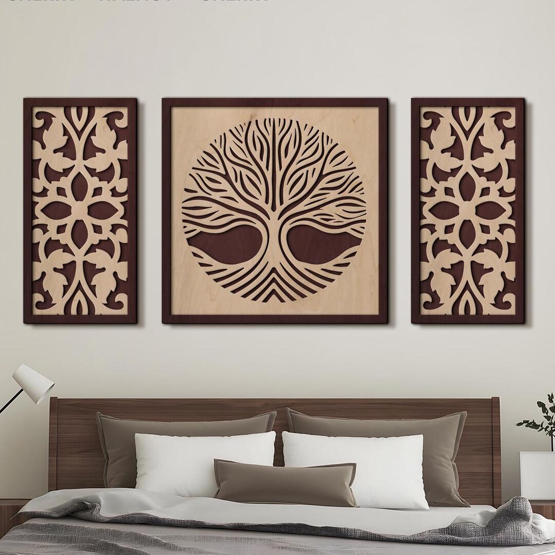 Wood Tree of Life Wall Art Set of 3, Celtic Tree of Life Wall Decor ...