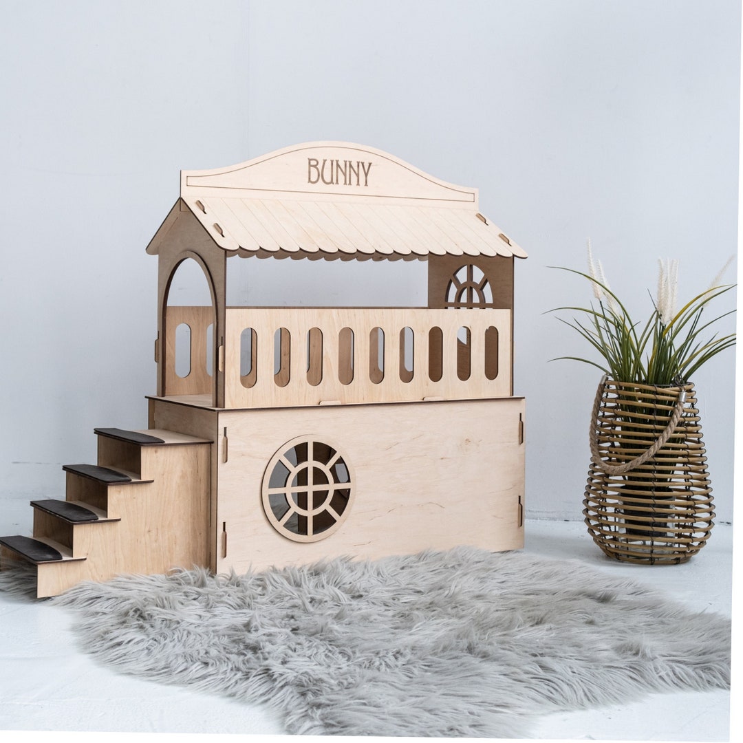 Wood Rabbit House, Rabbit House Indoor, Rabbit House Castle, Bunny ...