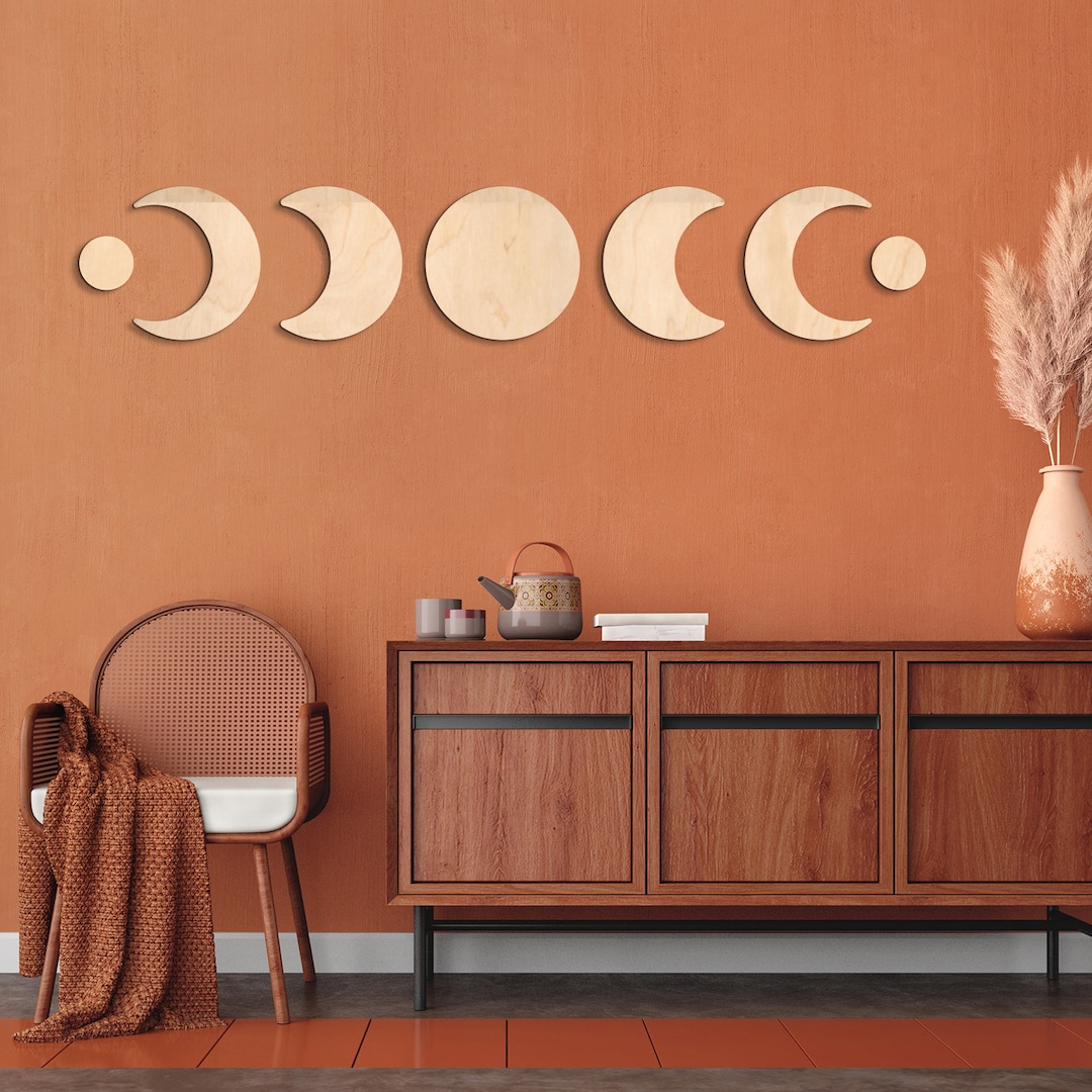 Wooden Moon Phase Wall Art, Moon Phase Wall Decor for Kids, Wood Moon ...