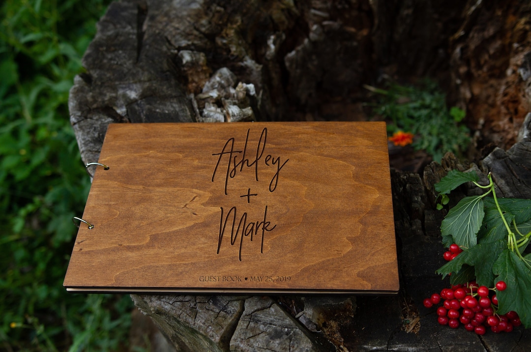 Wood Guest Book Wedding, Rustic Wedding Guest Book, Engraved Guest Book ...