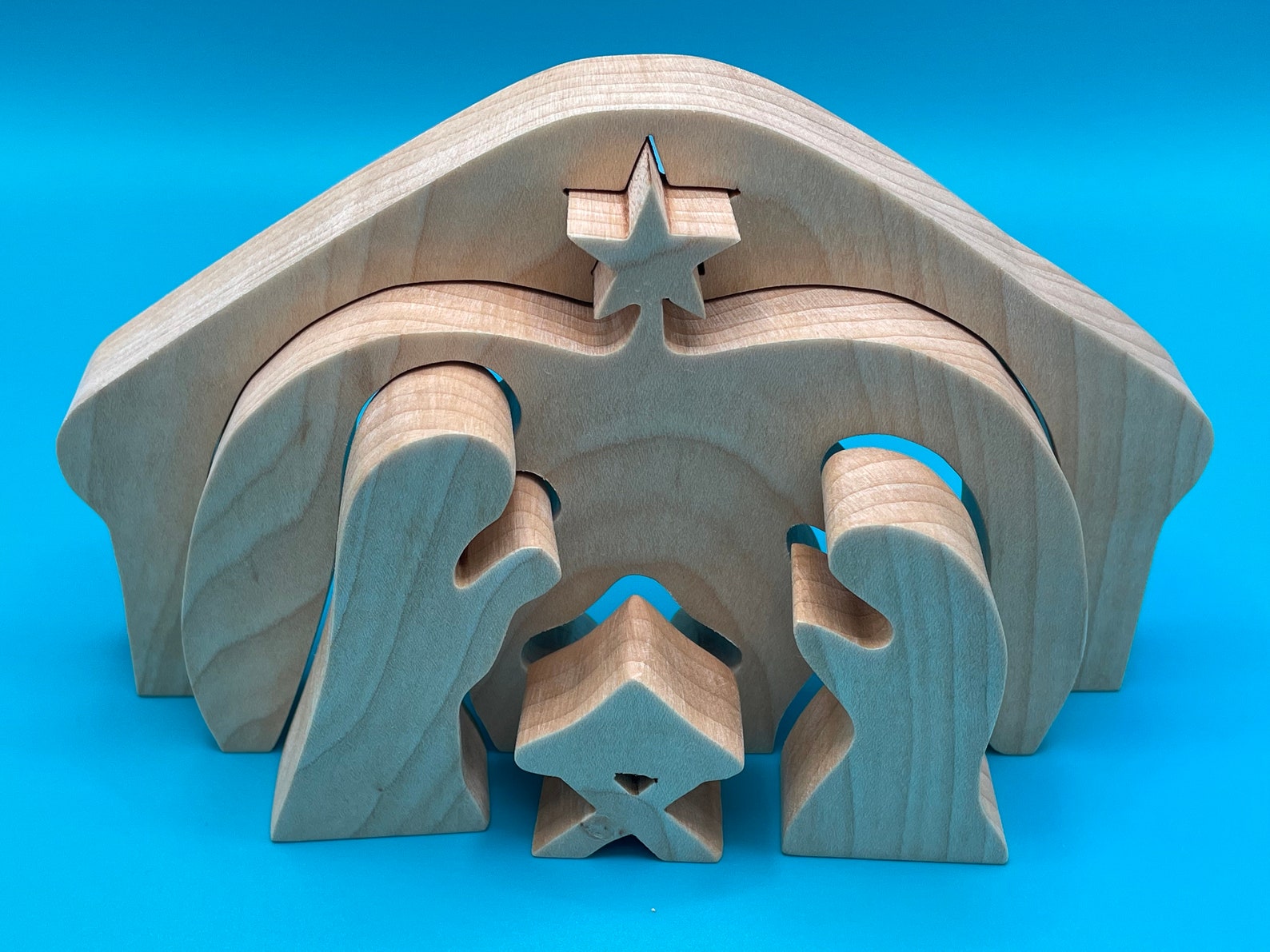 Nativity Puzzle, Creche Puzzle, - Maple and Walnut Wood, Free Standing ...