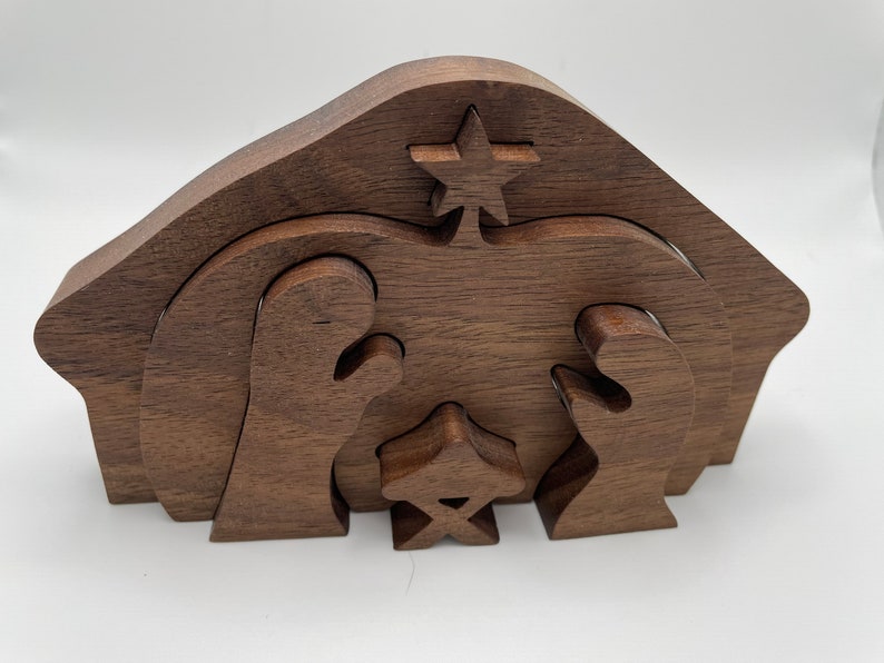 Nativity Puzzle, Creche Puzzle, - Maple and Walnut Wood, Free Standing ...