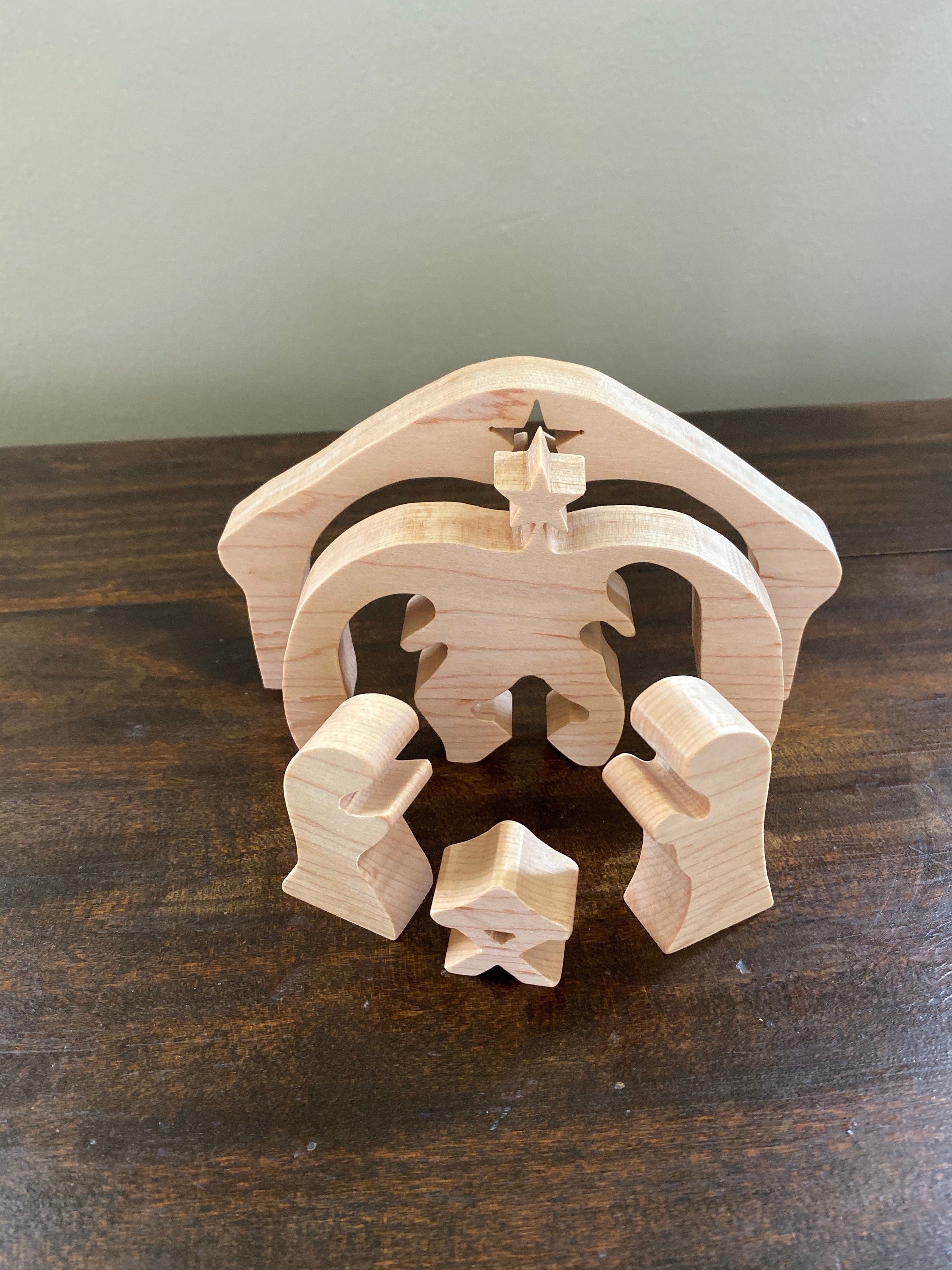 Nativity Puzzle, Creche Puzzle, - Maple and Walnut Wood, Free Standing ...