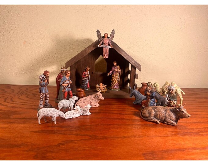 Vintage Christmas Nativity Scene Set Hand Painted Italy Wood Creche 18 ...