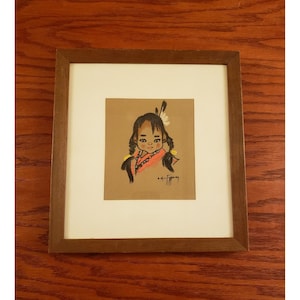 Vintage Native American Girl Art Original Pastel Painting Gerda ...