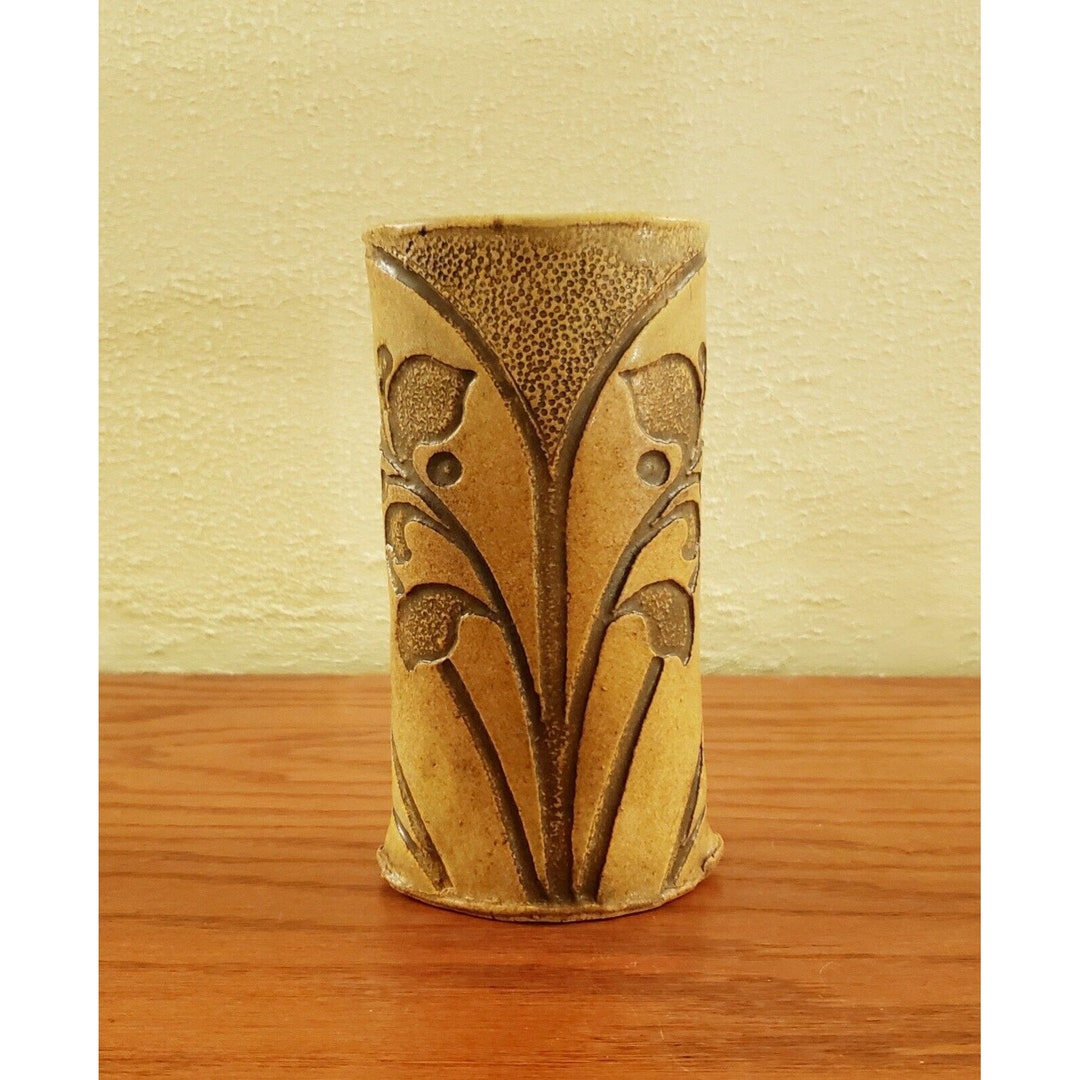 Gloria Singer Art Pottery Hand Embossed Floral Leaf Nature Design Brown ...