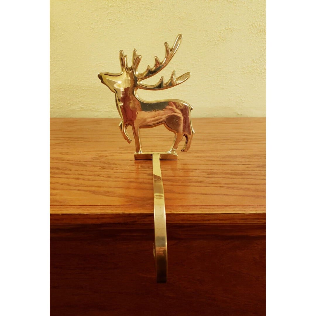 Reindeer Stocking Holder Solid Brass Long Arm Polished Vintage - Etsy