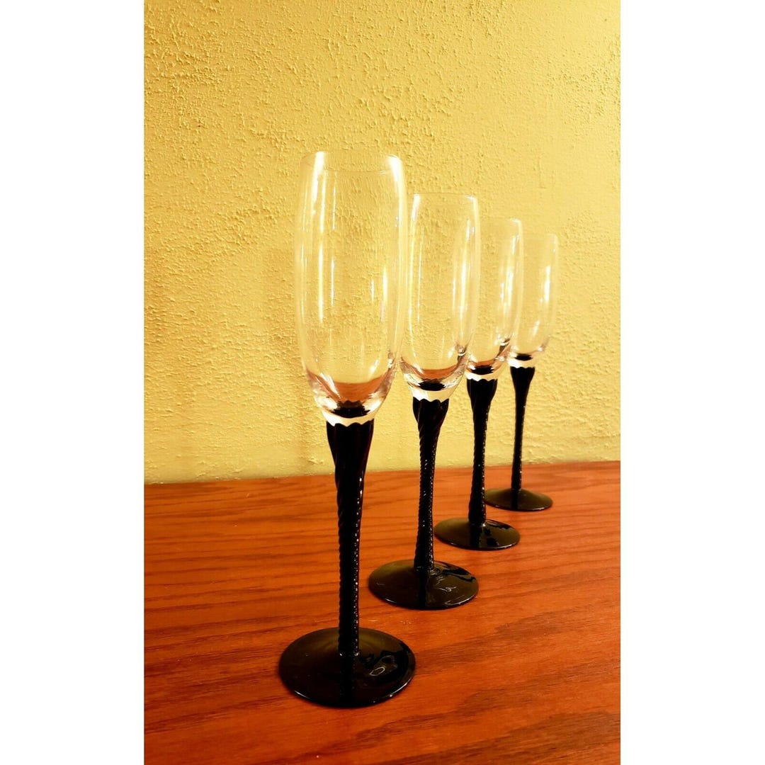 Vintage Twisted Black Stem Champagne Flutes Glasses Set of 4 - Etsy