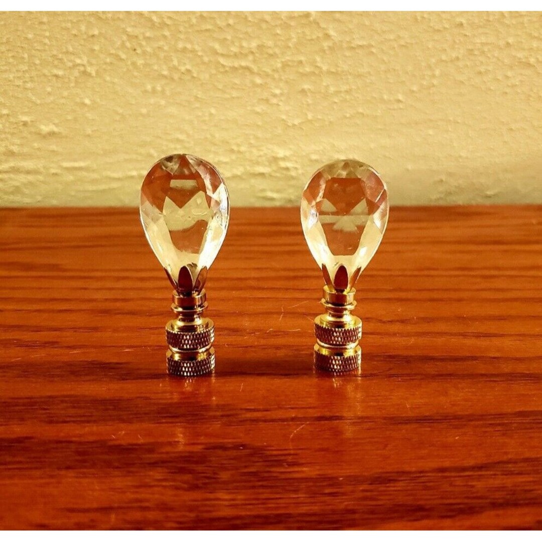 Vintage 3 Crystal Tear Drop Lamp Finial Shape Pear Faceted Gold Tone ...
