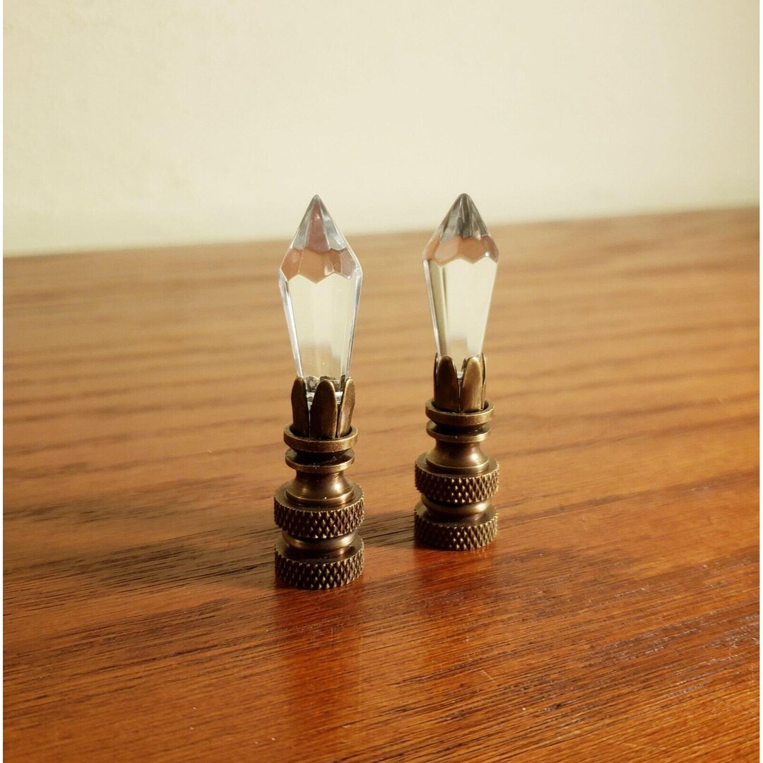 Crystal Lamp Finial Set: Faceted Icicle Cone, Antique Brass Base (2.25 ...