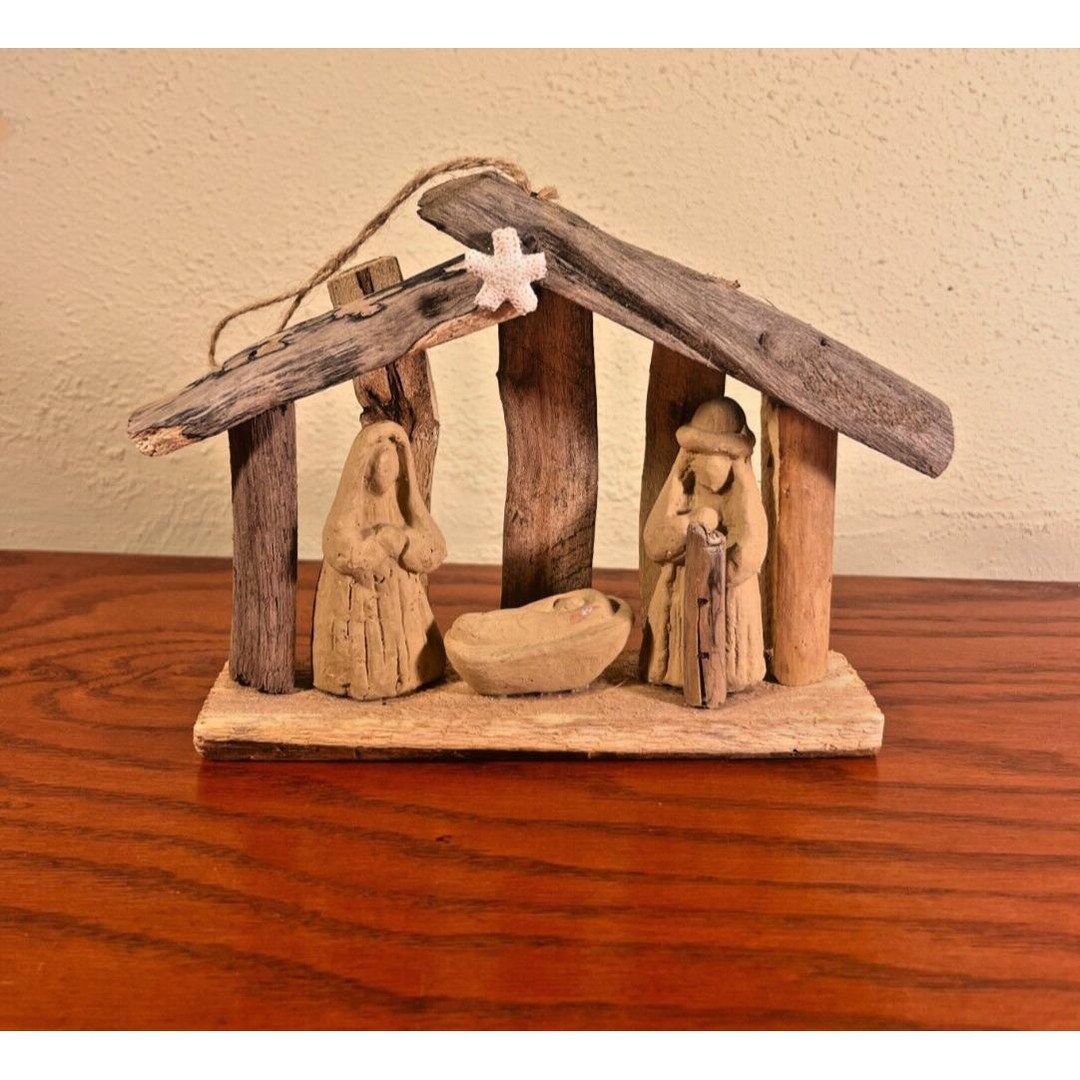 Natural Nativity Coastal Beach House Carved Driftwood Christmas Stand ...