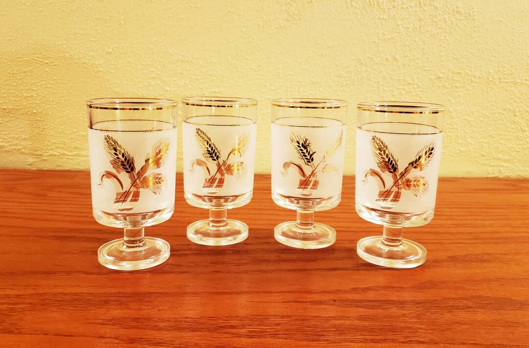 Vintage Frosted Wheat Pattern Round Flat Bottom Wine Cocktail Juice ...