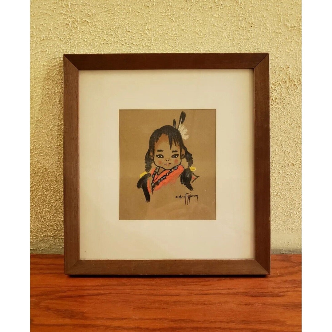 Vintage Native American Girl Art Original Pastel Painting Gerda ...