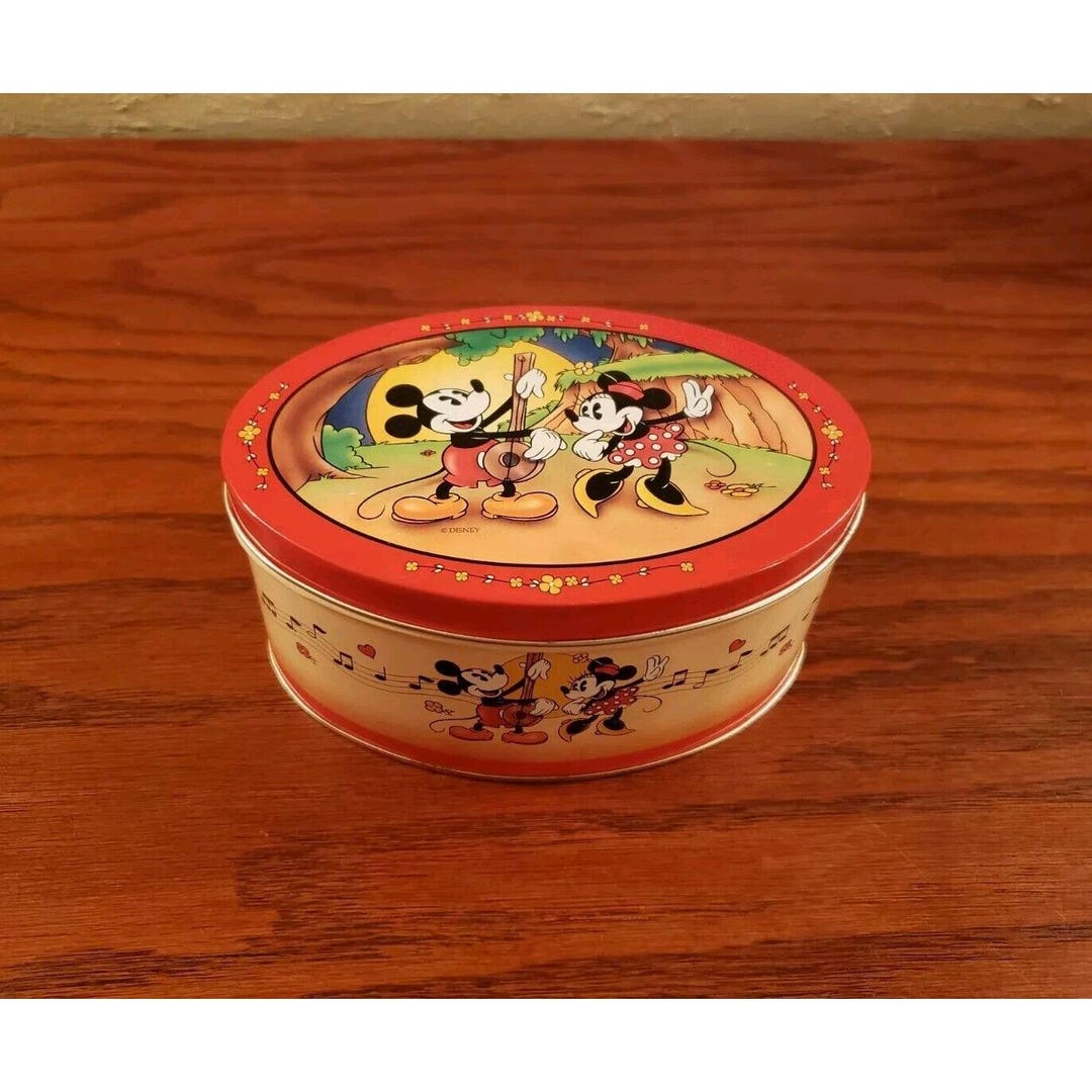 Mickey Mouse Playing Banjo to Minnie Mouse 1996 Candy Small Cookie Tin ...