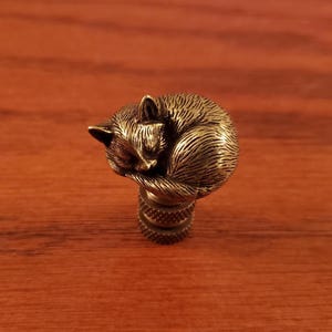 Unique Cat Kitten Lamp Finial Sleeping Cat Brass Antique Gold Color ...