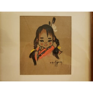 Vintage Native American Girl Art Original Pastel Painting Gerda ...