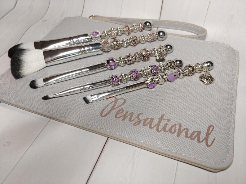 Hand Beaded Makeup Brushes ~ 5 Fabulous Silver/purple Beaded Metal ...