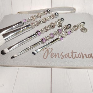 Hand Beaded Makeup Brushes ~ 5 Fabulous Silver/purple Beaded Metal ...
