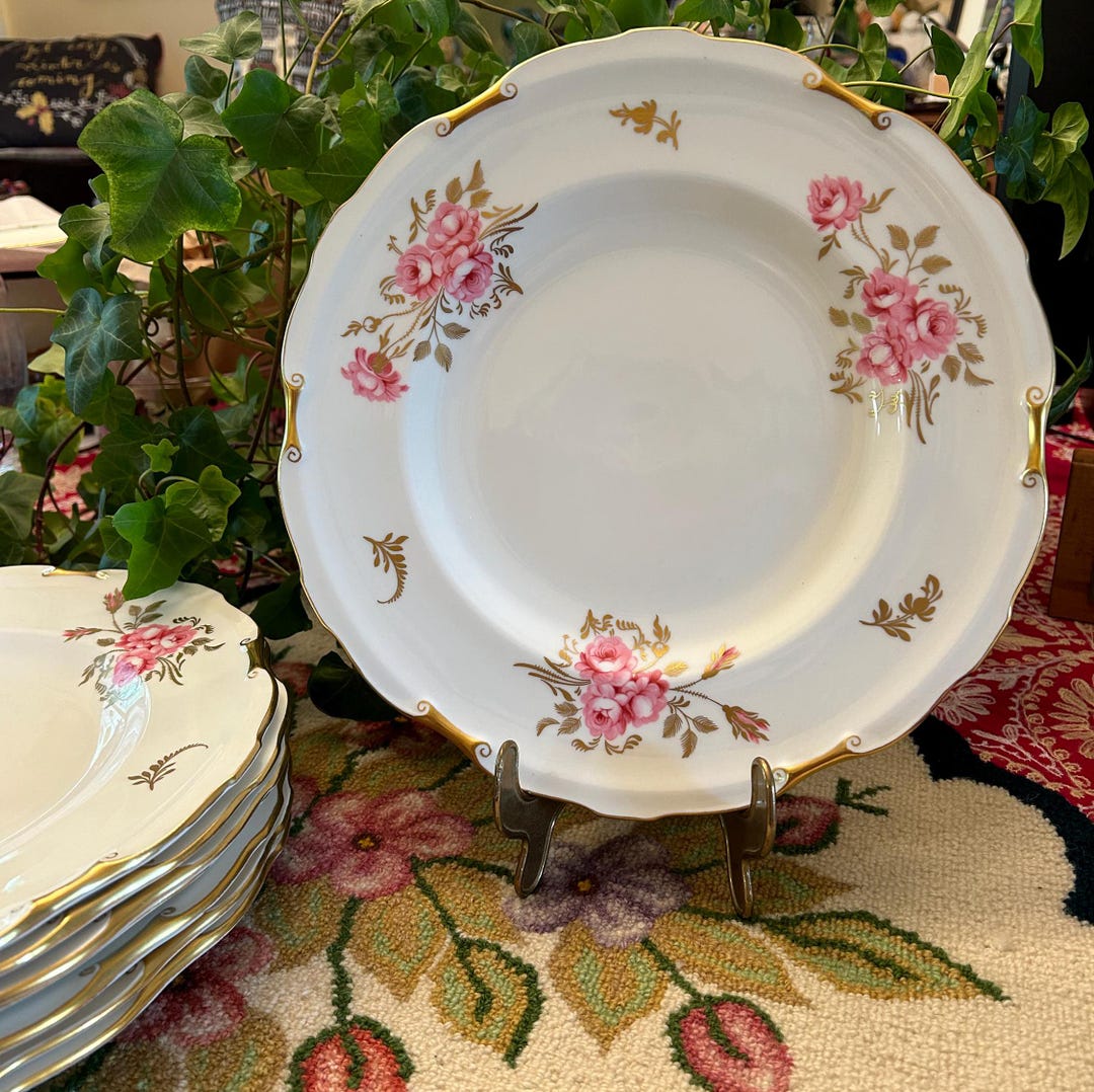 Pinxton Roses Royal Crown Derby Dinner Plates Made in England Pink ...