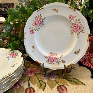 Pinxton Roses Royal Crown Derby Dinner Plates Made in England Pink ...