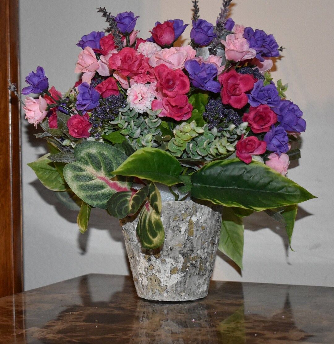 Spring 02 - Pink and Purple Rose Flower Arrangement - Etsy