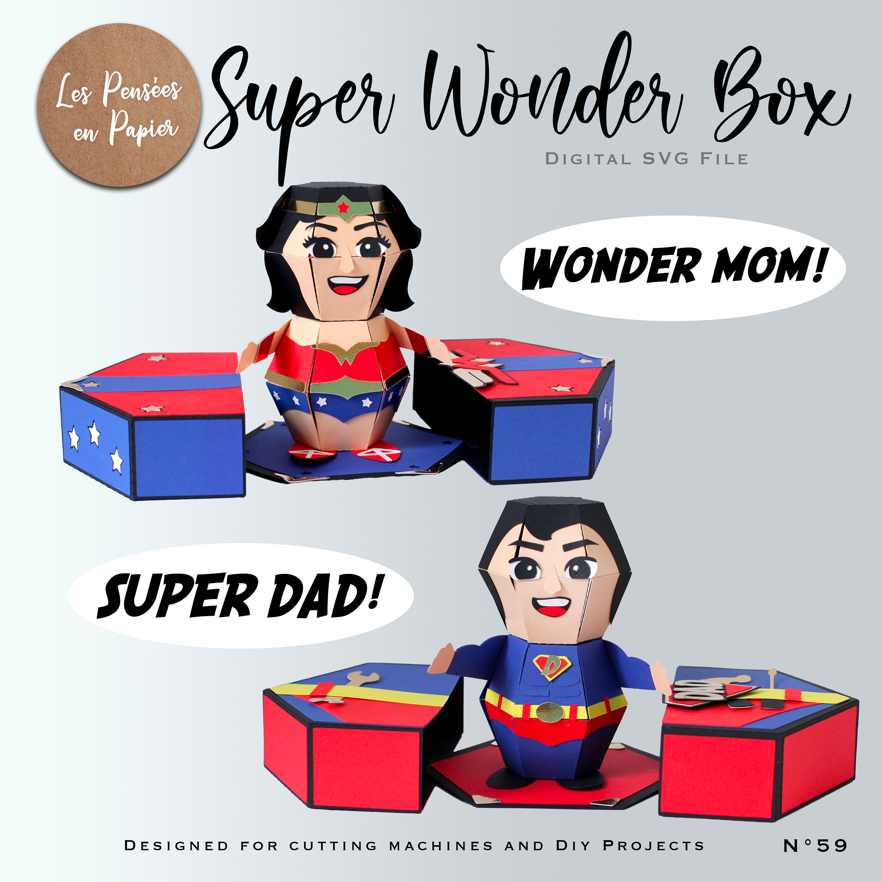 40%OFF | Wonder Mom + Super Dad - 3D SVG | Instant Download | Pop-up ...