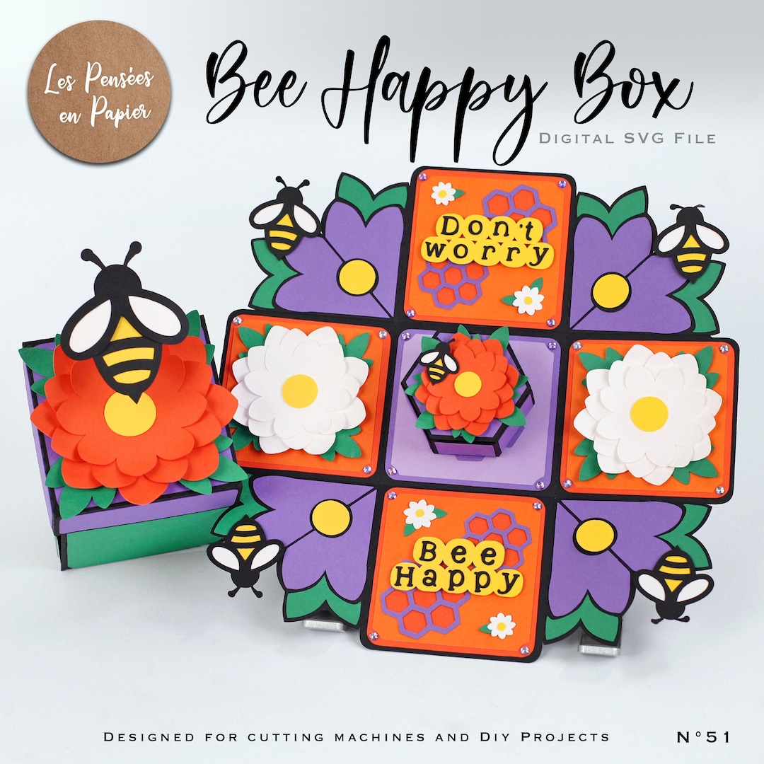 BEE Happy Box - 3D SVG | Instant Download | Explosion Box | Project for ...