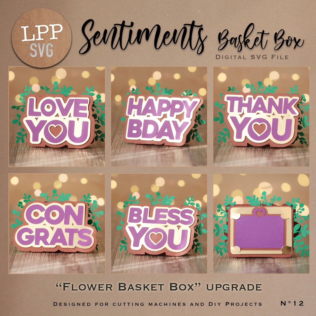 5 SENTIMENTS - 3D SVG | Instant Download | Flower Basket Extra Quotes ...