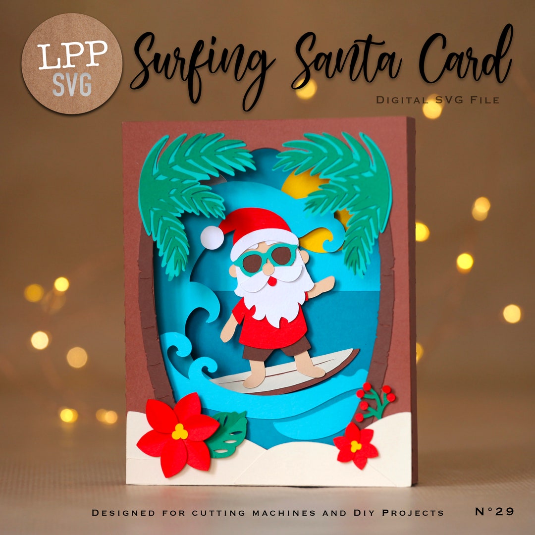 SURFING Santa Card - 3D SVG | Instant Download | Funny Happy Holiday ...