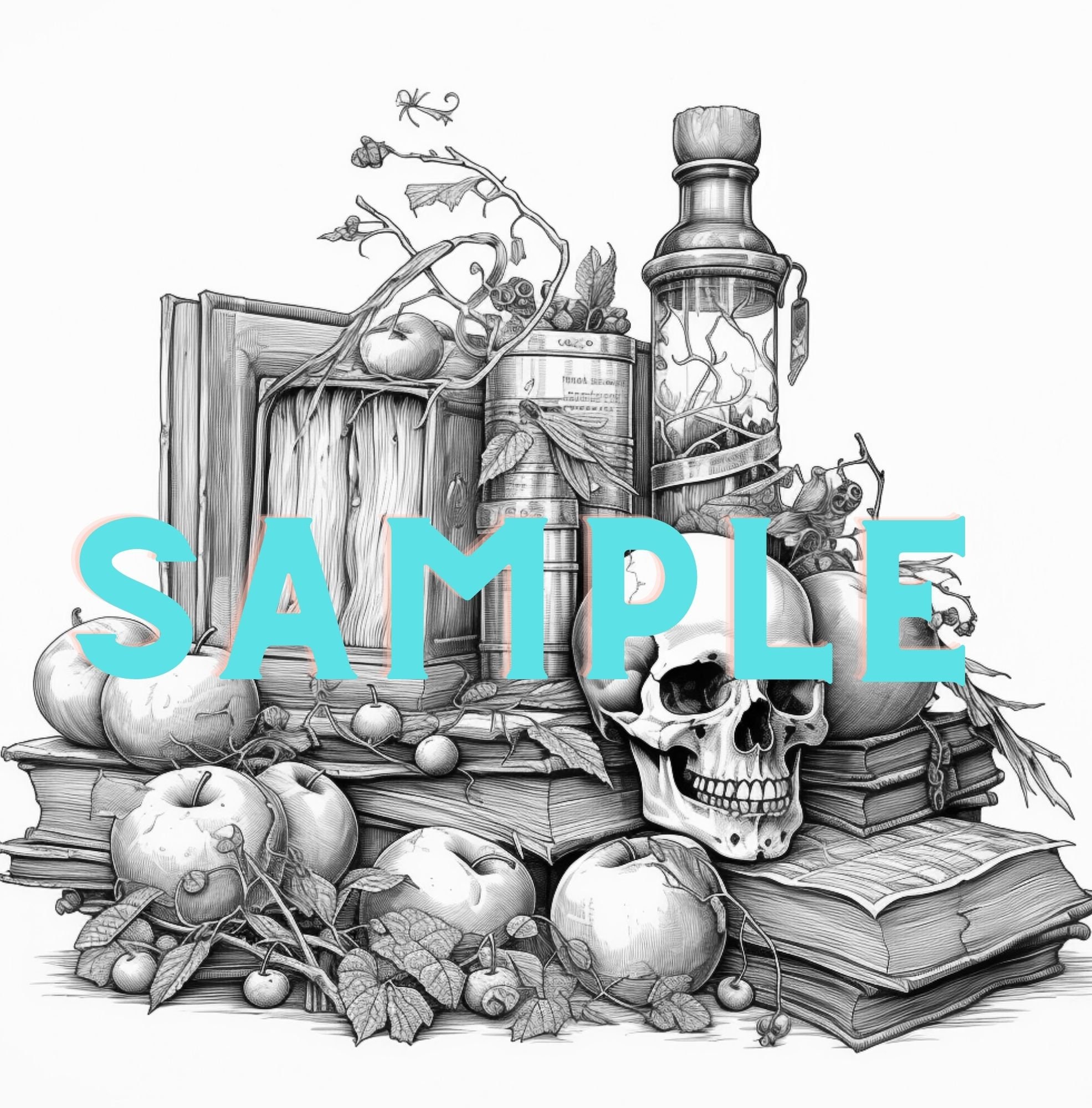 GOTHIC STILL LIFE-50 Grayscale Coloring Pages - Etsy