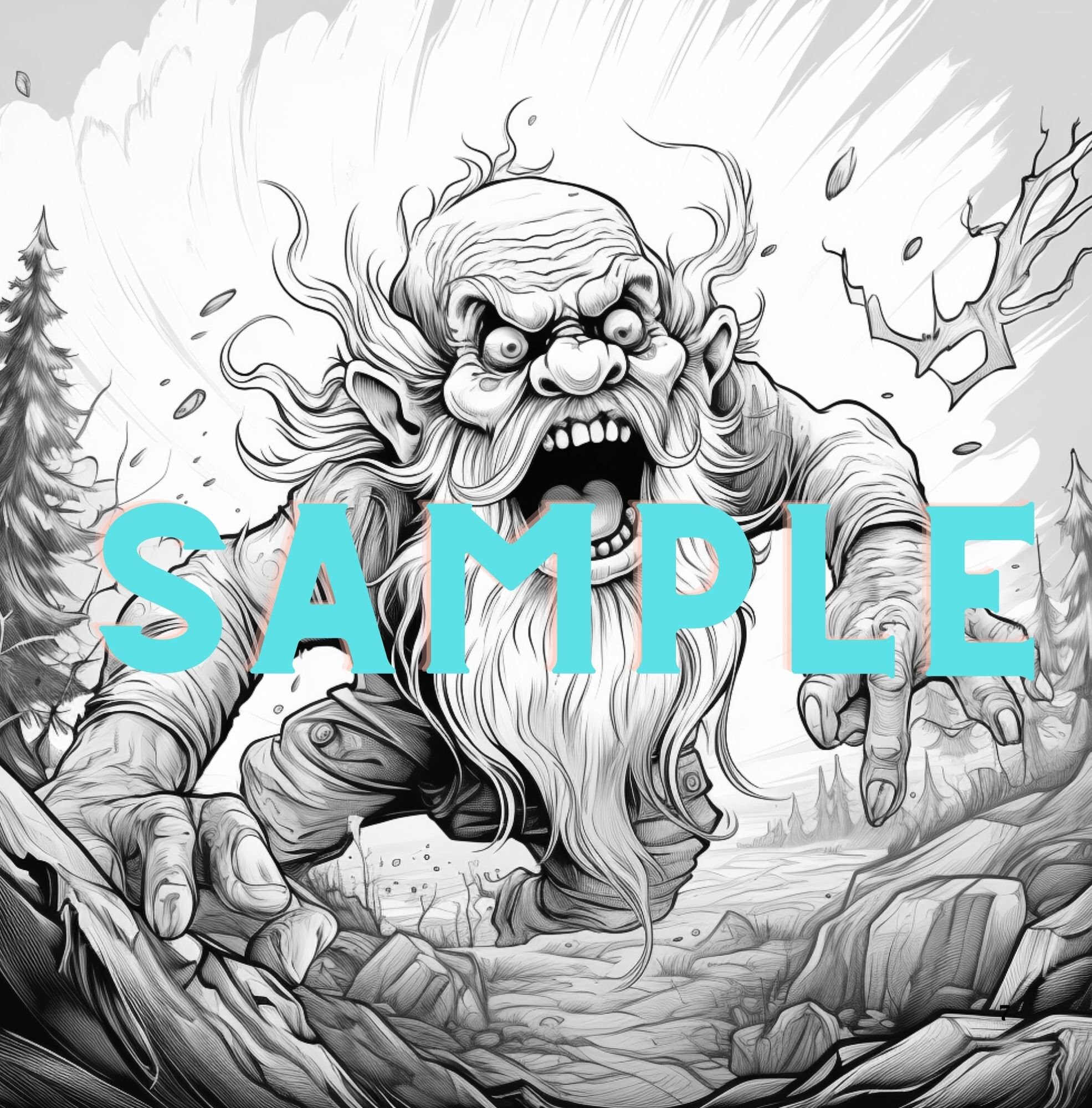 PSYCHO GNOMES-50 AI Grayscale Coloring Pages - Etsy