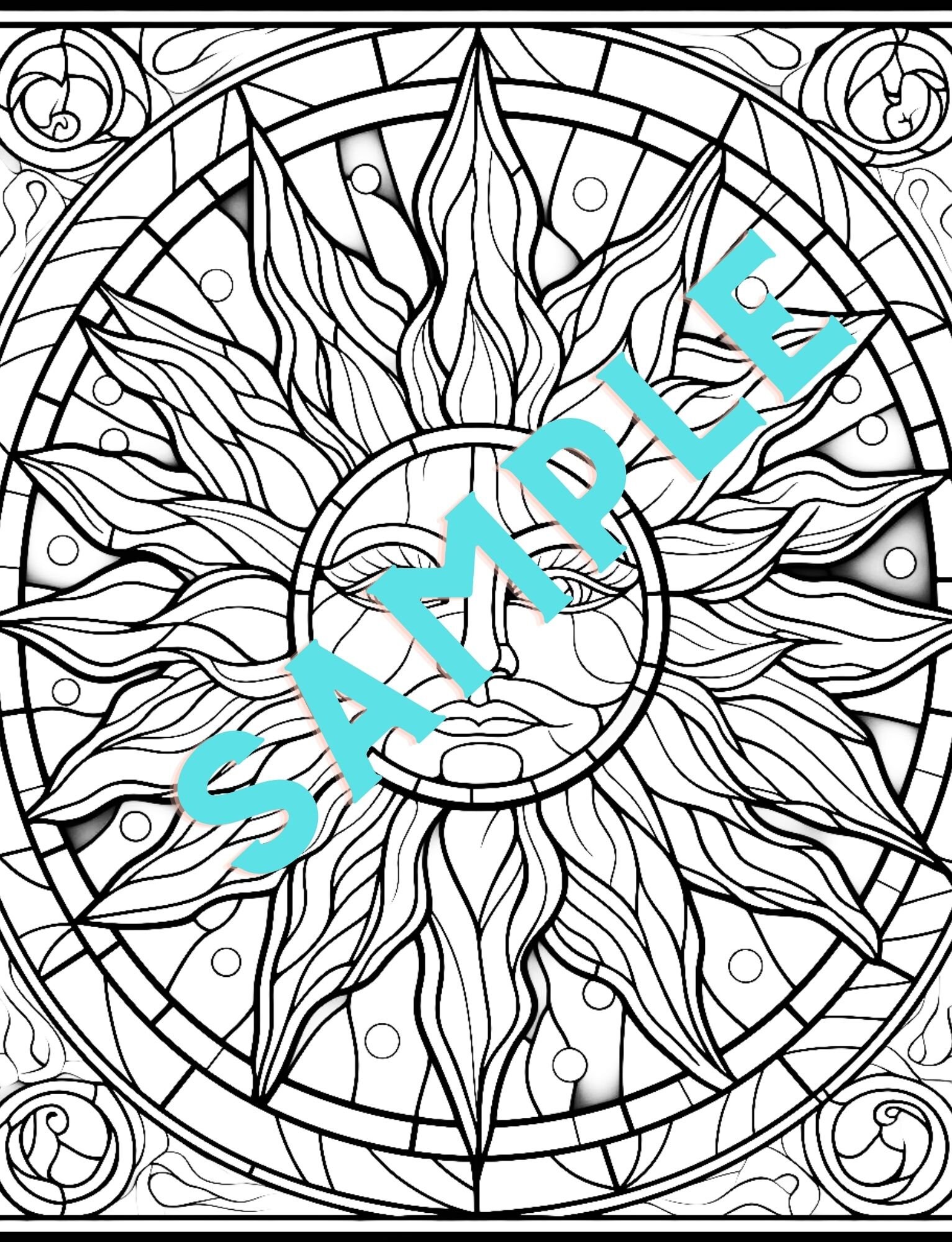 THE MYSTIC SUN-50 Stained-glass Coloring Pages - Etsy
