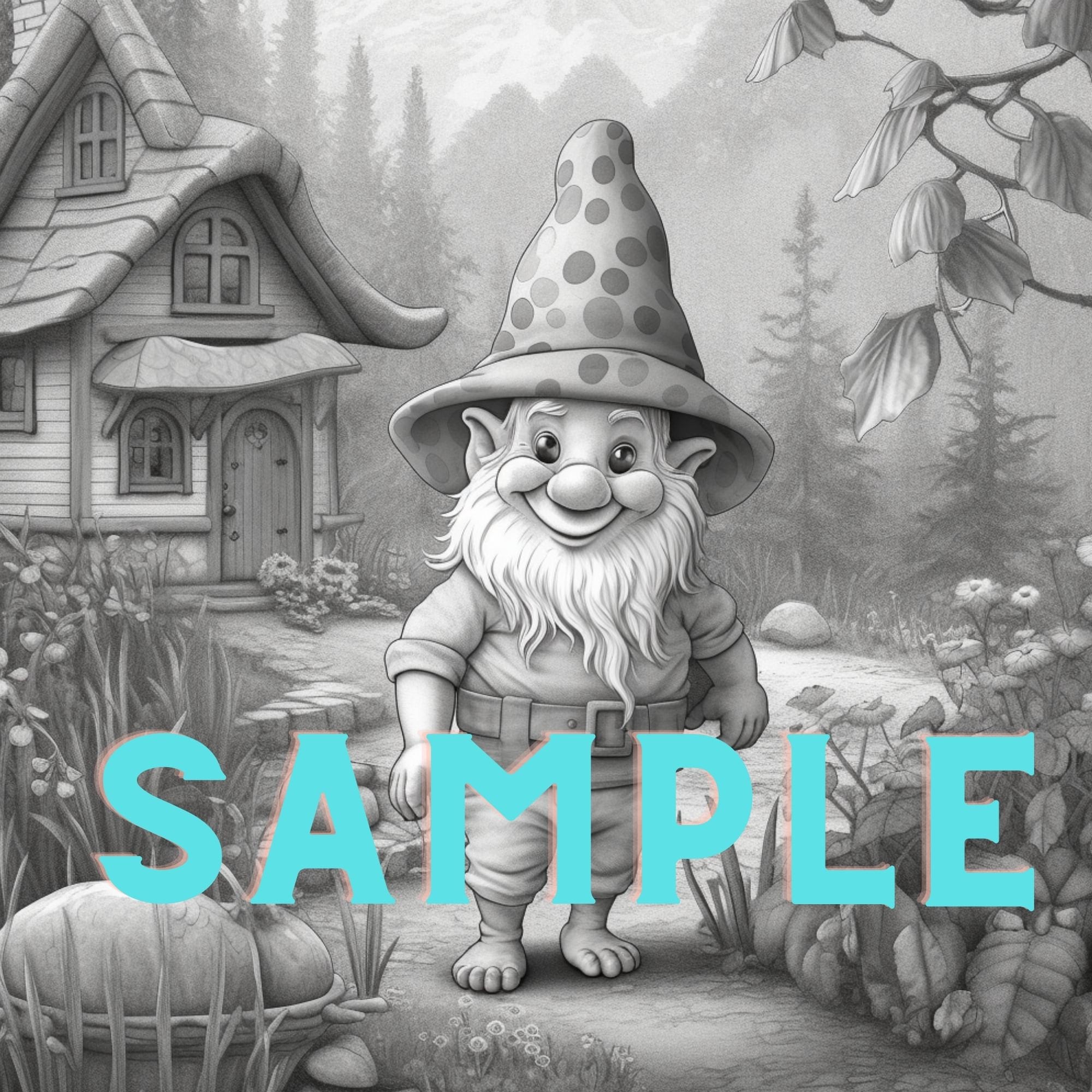 GNOME LIFE at HOME 50 Grayscale Coloring Pages - Etsy