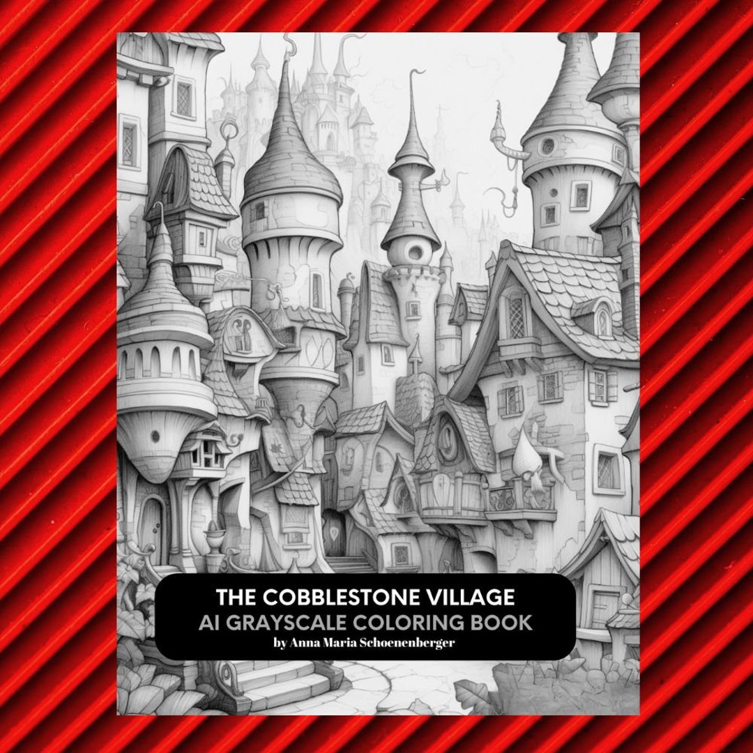 THE COBBLESTONE VILLAGE 50 Grayscale Coloring Pages - Etsy