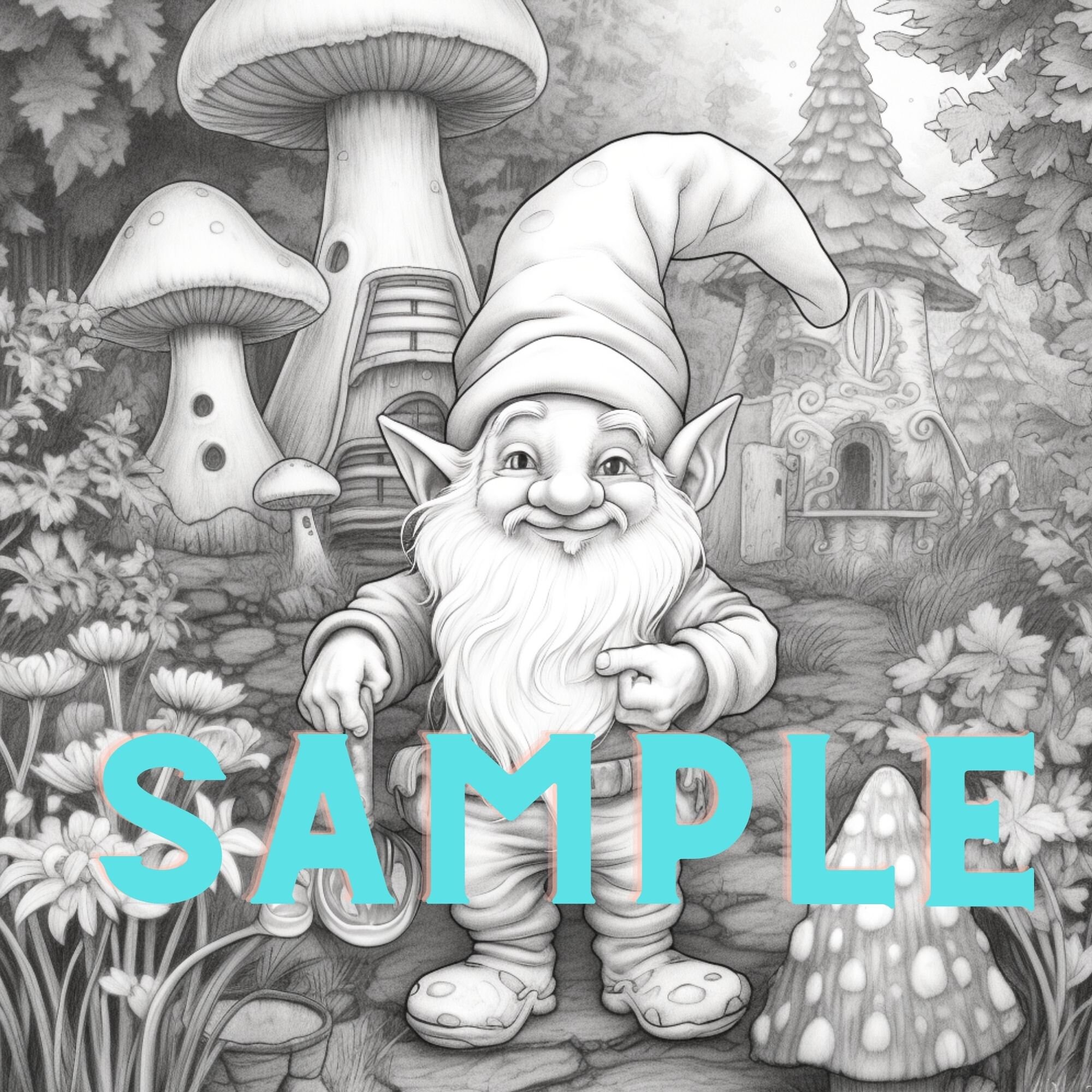 GNOME LIFE at HOME 50 Grayscale Coloring Pages - Etsy