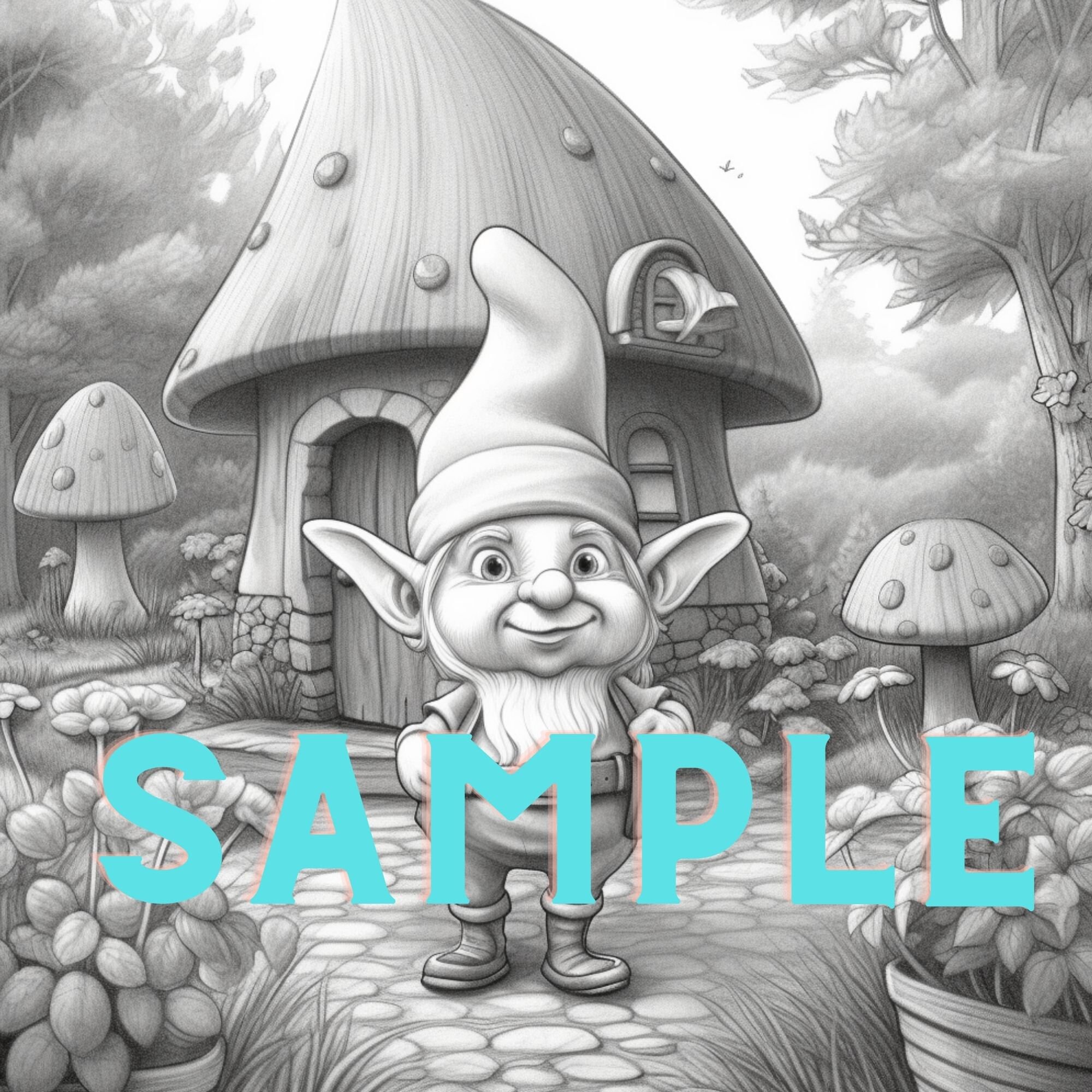 GNOME LIFE at HOME 50 Grayscale Coloring Pages - Etsy